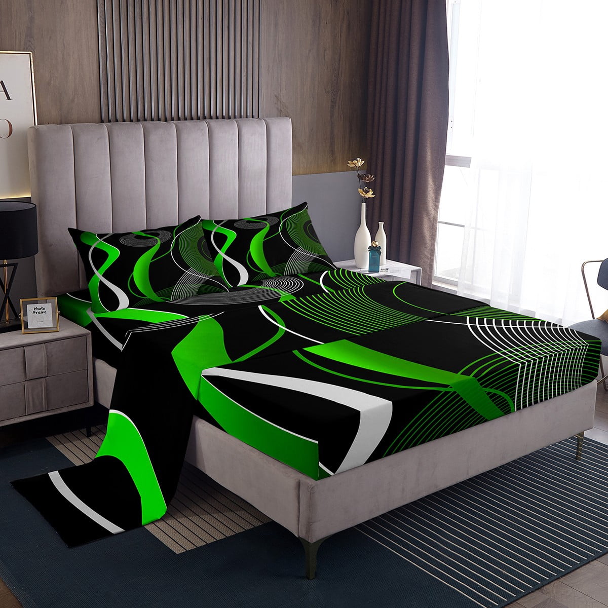 YST Geometric Bed Sheets Set Queen, Stripe Line Sheet Set For Kids Boys ...