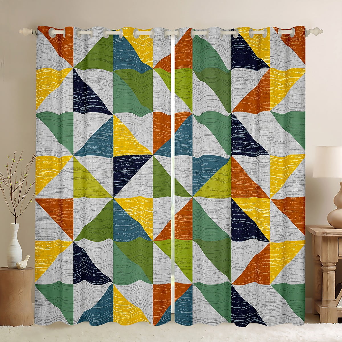 Erosebridal Geometric Blackout Curtains Watercolor Geometry Triangle ...