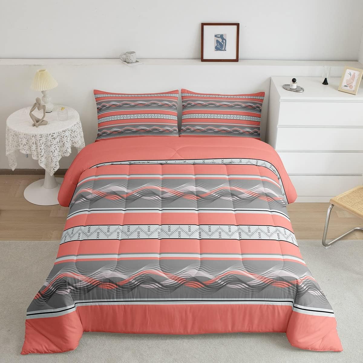 Erosebridal Geometric Comforter Set Women,Swirls Print Bedding Set Full,Farmhouse Girly ...