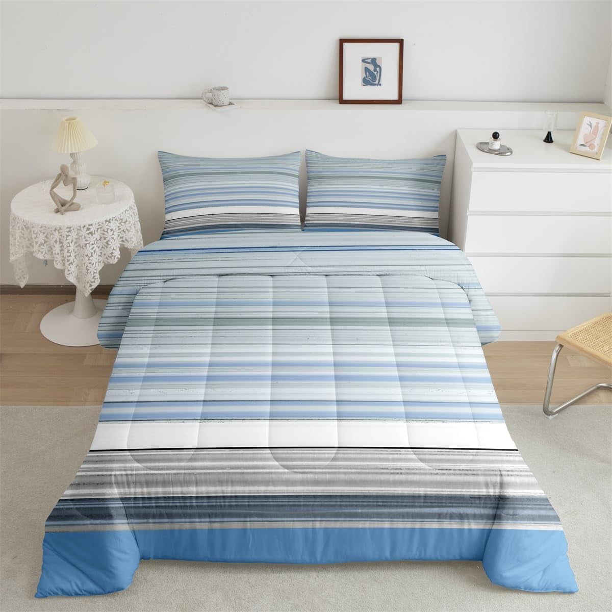 Geometric Comforter Set Twin Size Color Block Stripe Blue Black White ...