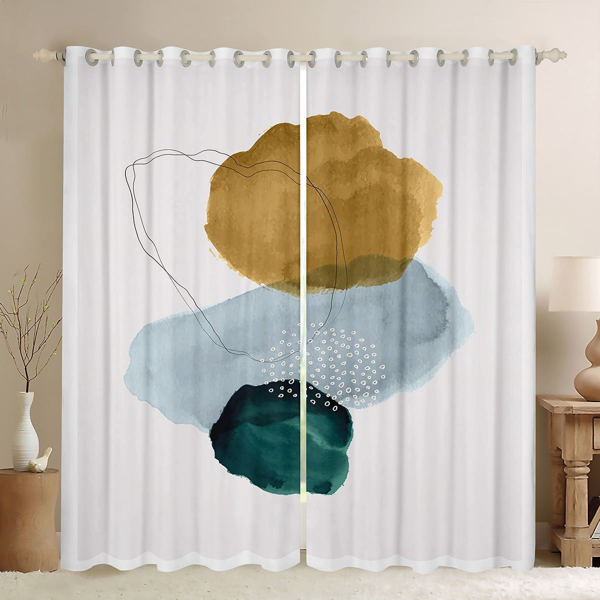 YST Geometric Curtains & Drapes Vintage Minimalism Curtains, Mid ...
