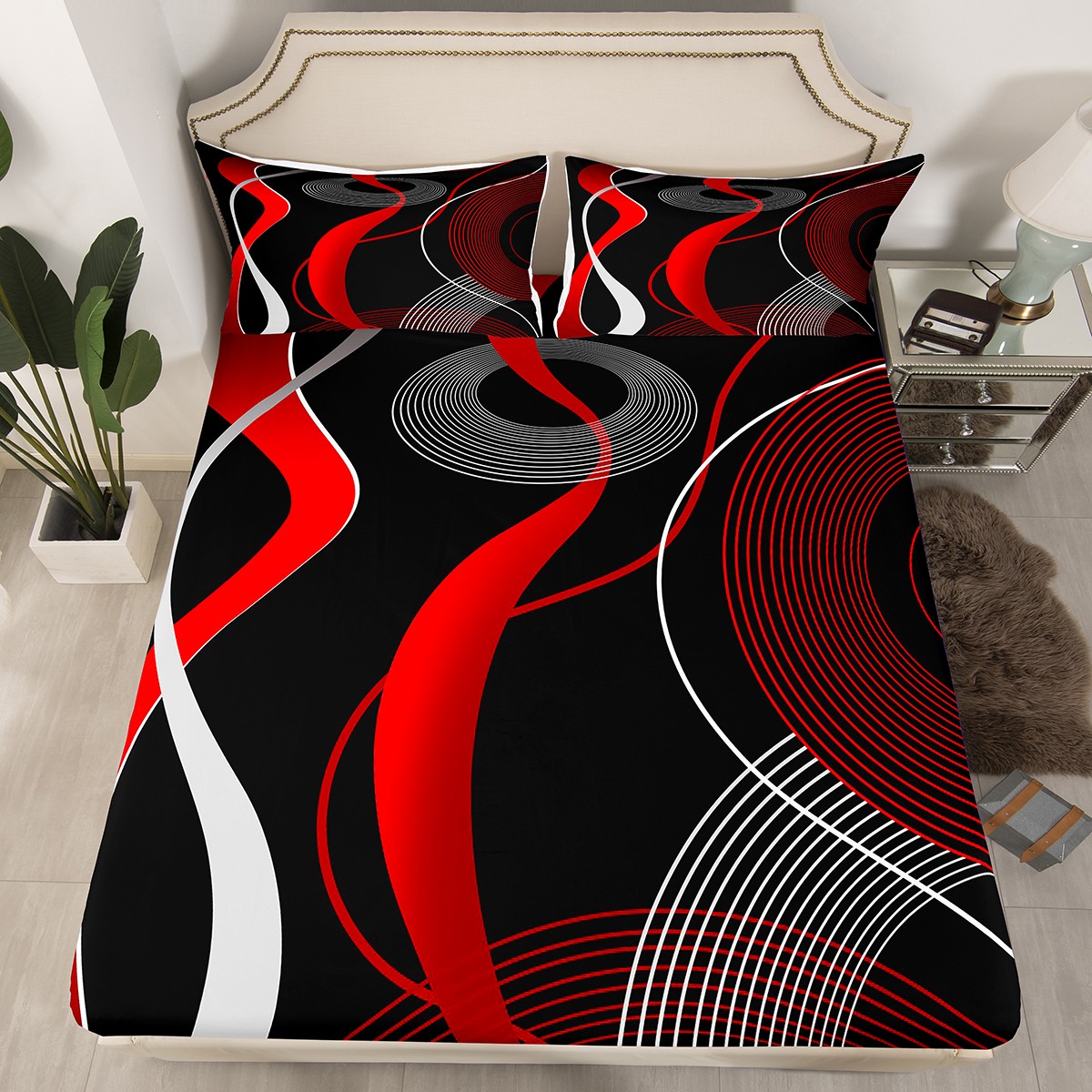 YST Geometric Fitted Sheet Queen, Stripe Line Bed Sheets For Kids ...