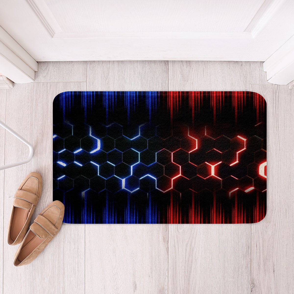 YST Geometric Honeycomb Bath Rugs Neon Blue Red Black Striped Bathroom ...