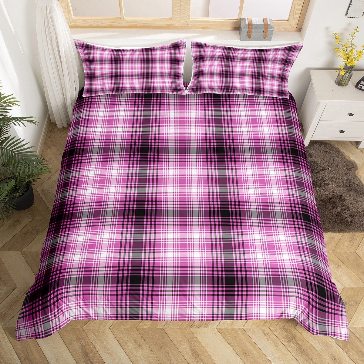 YST Geometric Lattice Duvet Cover Purple Black White Check Bedding Set ...