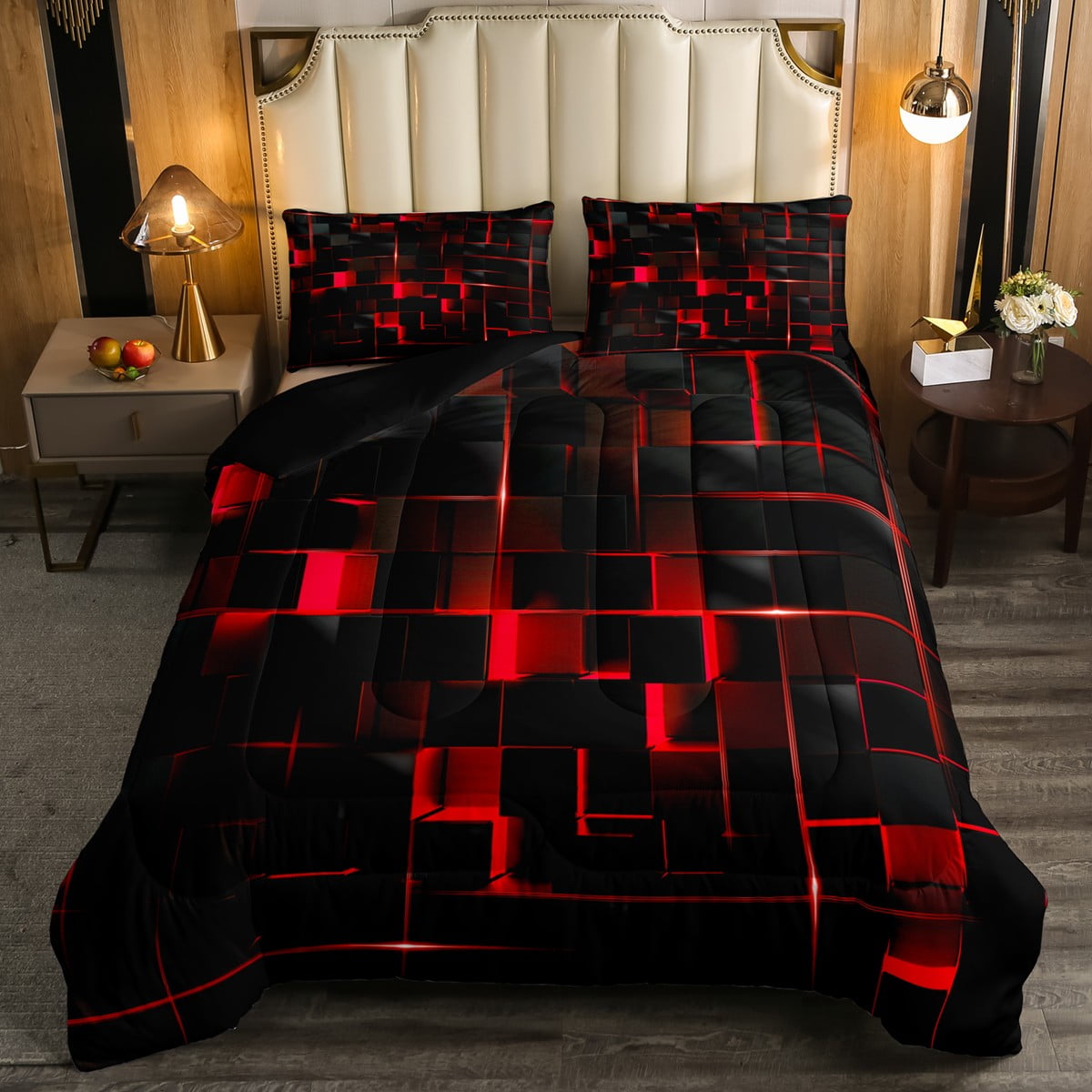 YST Geometric Neon Square Comforter Set, Stereoscopic Geometry Bedding ...