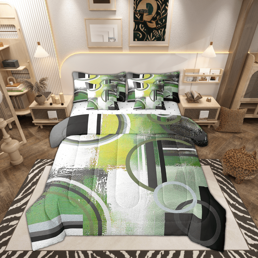 Geometric Swirls Comforter Set 7 Piece Queen,Mint Green Brown Grey Bed ...