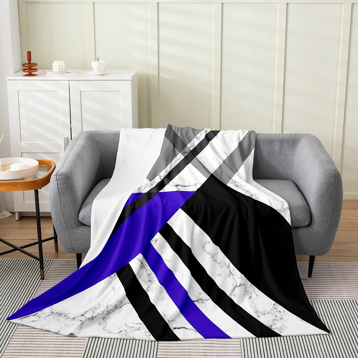 Geometric Throw Blanket Twin 60x80 Navy Blue Abstract Stripes Blanket ...