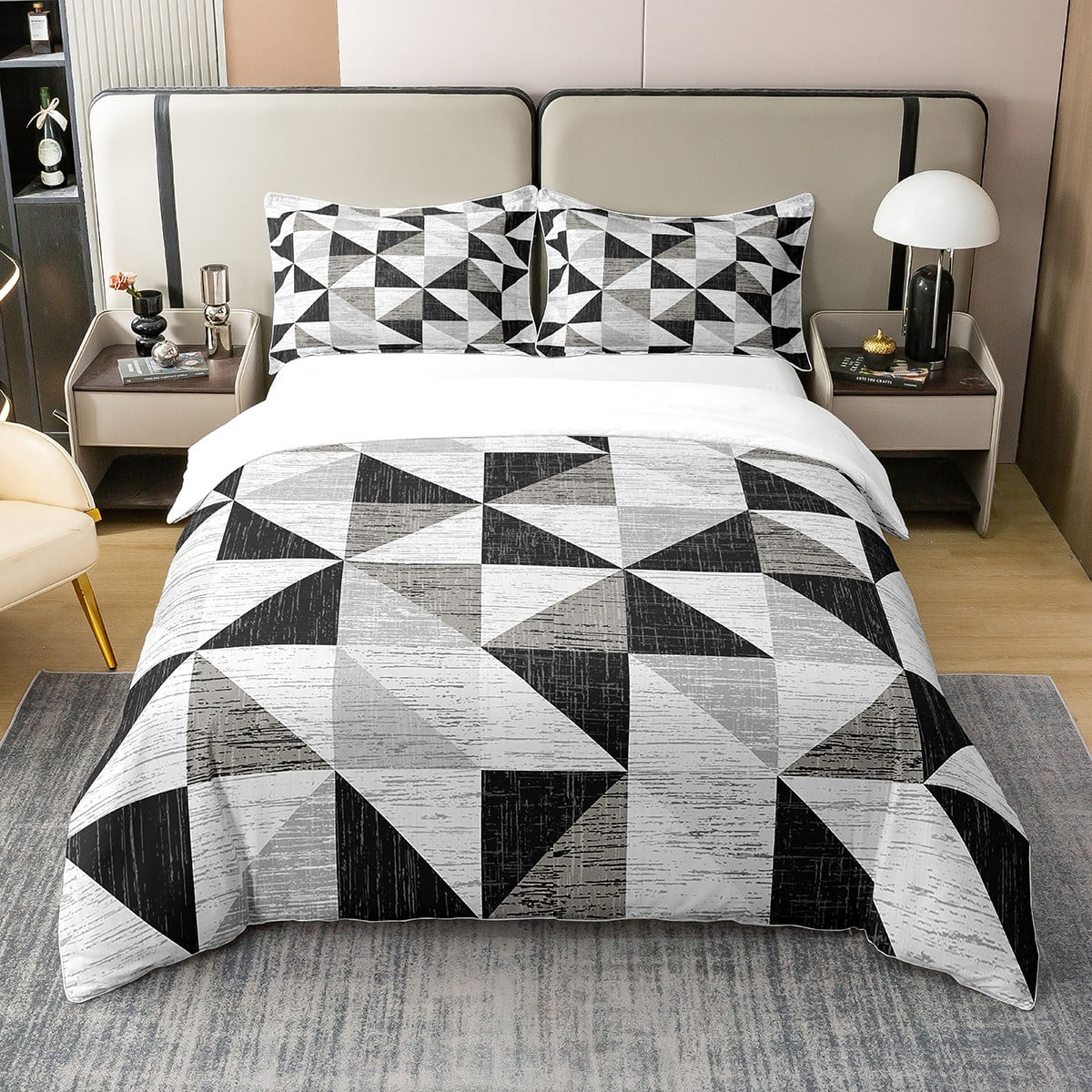 YST Geometric Triangle 100% Cotton Duvet Cover King Triangles Bedding ...