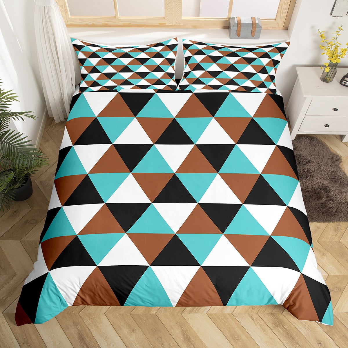 Erosebridal Geometric Triangle Duvet Cover Queen Size Black White Brown ...