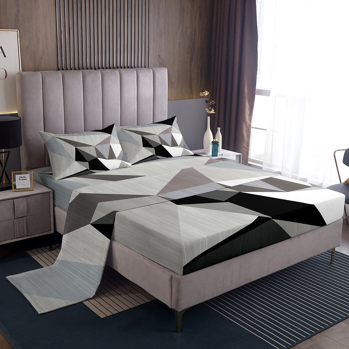 Erosebridal Geometric Triangle Sheet Set Twin Black Brown White Grey ...