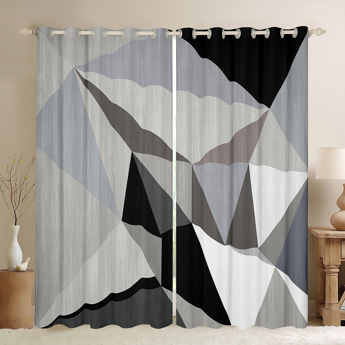 Erosebridal Geometric Triangle Window Curtains 38"Wx45"L Black Brown ...