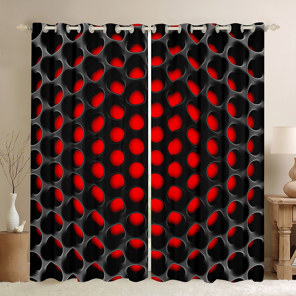 YST Geometric Window Curtains 42"Wx90"L Neon Black And Red Blackout ...