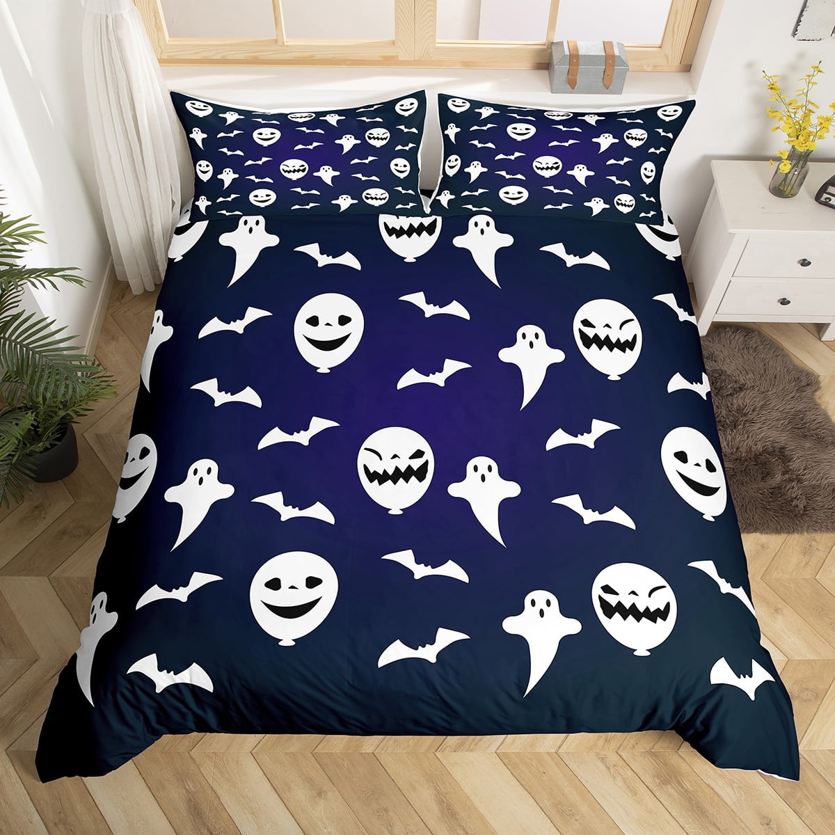 YST Ghost Comforter Cover Halloween Bat Spooky Ghost Duvet Cover for ...