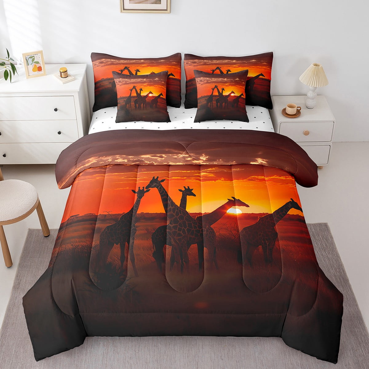 Erosebridal Giraffe Comforter Set 3D Giraffe Printed Bedding Sets 7 ...