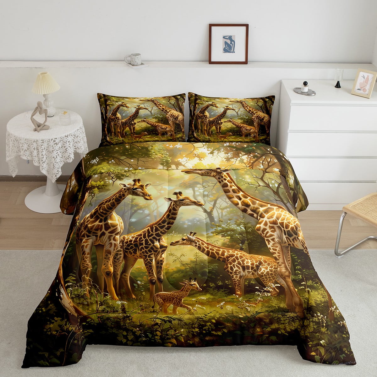 Giraffe Comforter Set Safari Giraffe Family Bedding Set Adults African ...