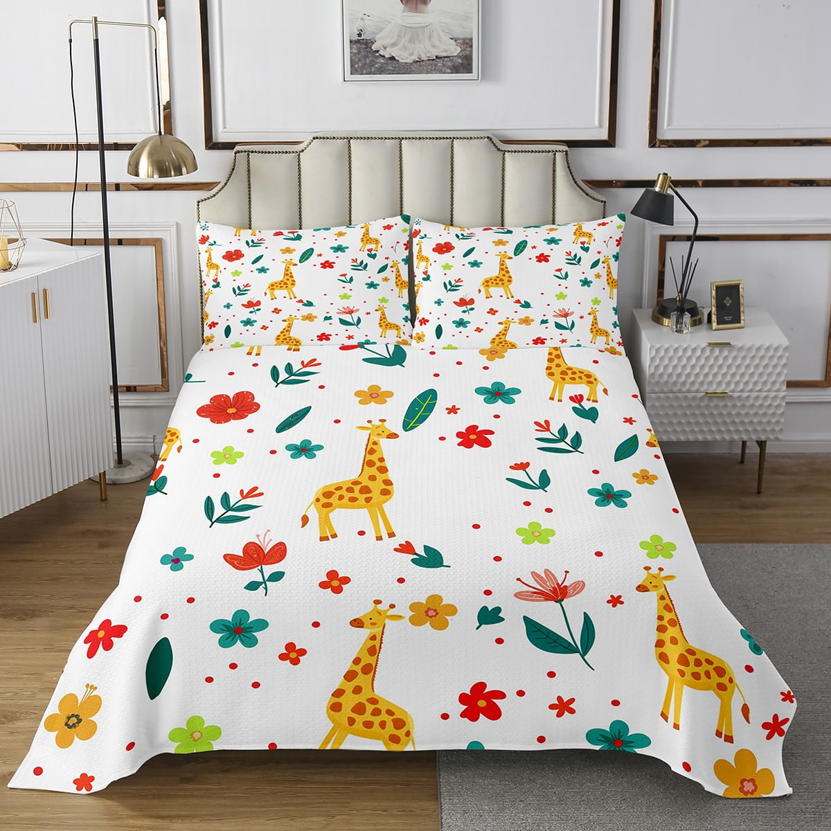 YST Giraffe Coverlet Set Twin Quilt Set For Girls Kids Cute Flower ...