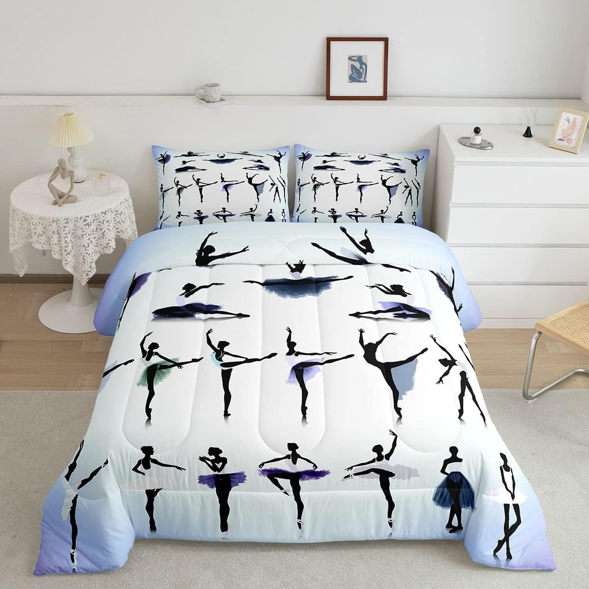 Comforter Set Queen Size Ballet Bedding Women Teens Dancing Theme Down ...