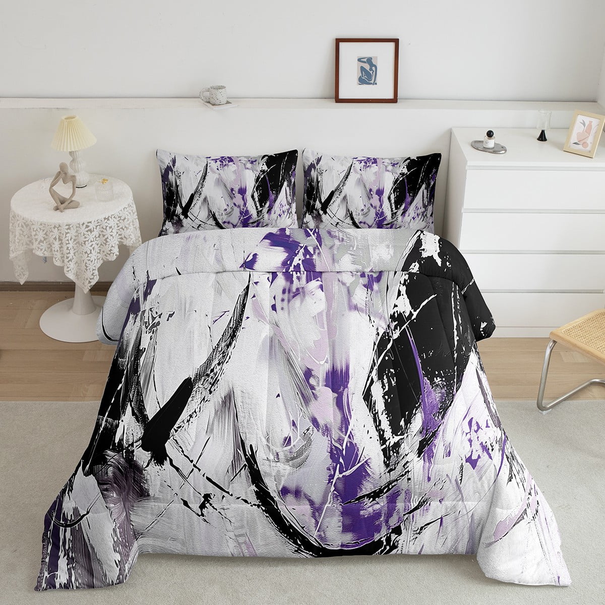 Abstract Comforter Set Full Size Black And Purple Abstract Bedding Set ...