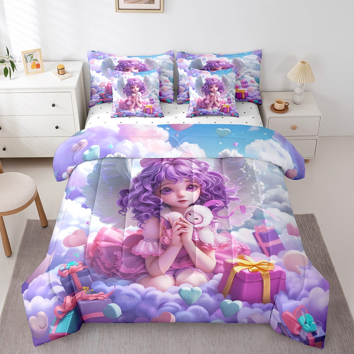 Angel Bed In A Bag Queen Size Teens,Cute Candy Cloud Bedding Set 7 ...