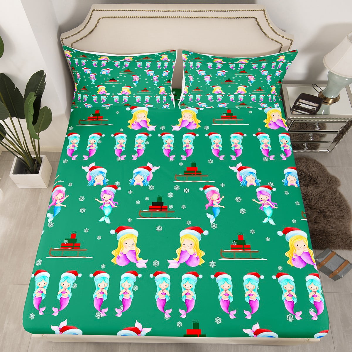 Animal Theme Bed Sheets Kawaii Mermaid Fitted Sheet Full Size , Purple ...