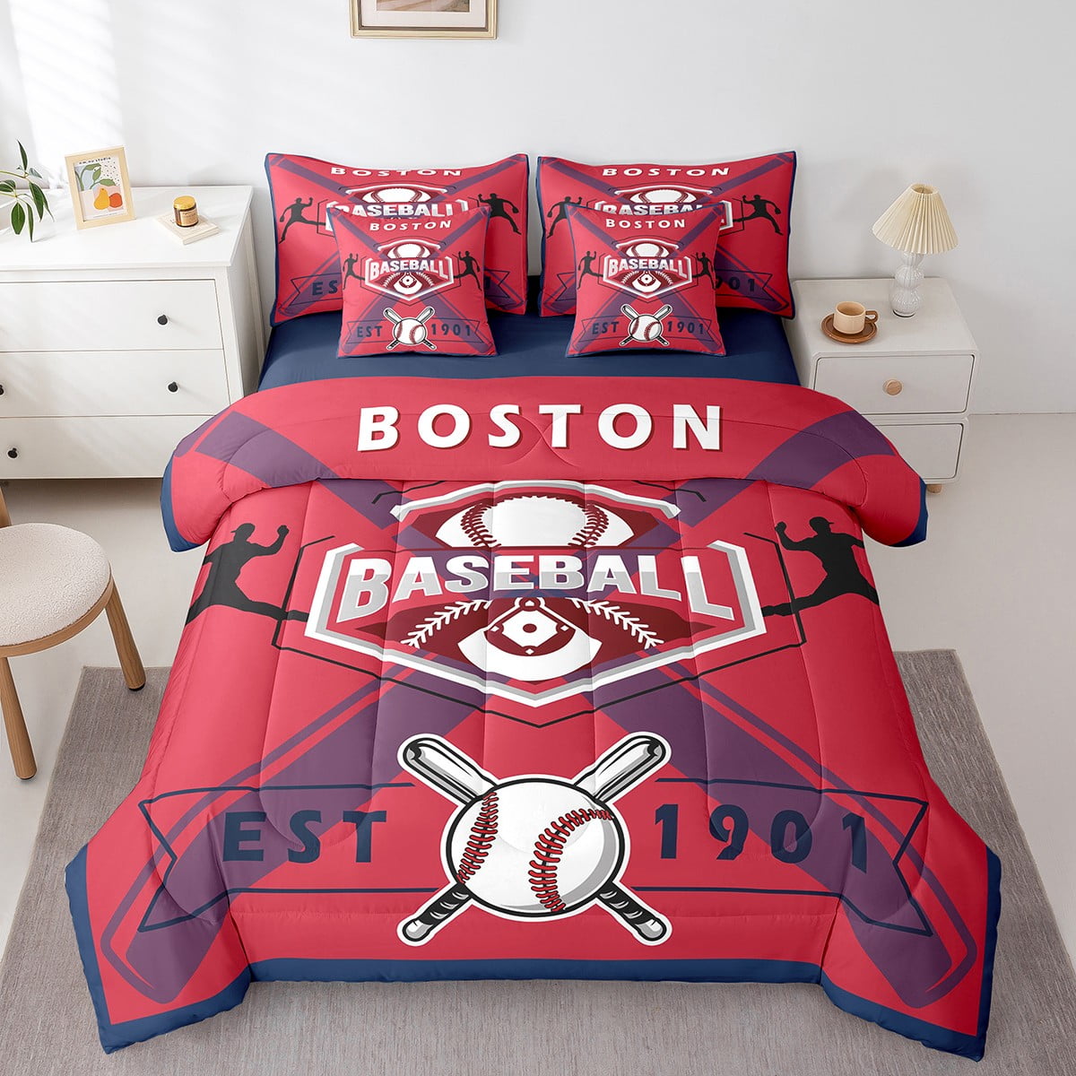 Baseball Comforter Set Twin Size 7 Piece Bed in A Bag Baseball Player ...