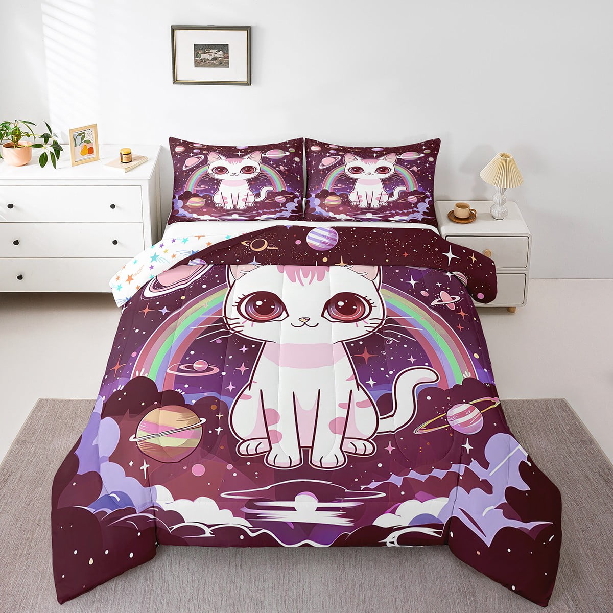 YST Girls Bedding Lovely Cat Kids Comforter Set Full, Girly Kawaii Cute ...