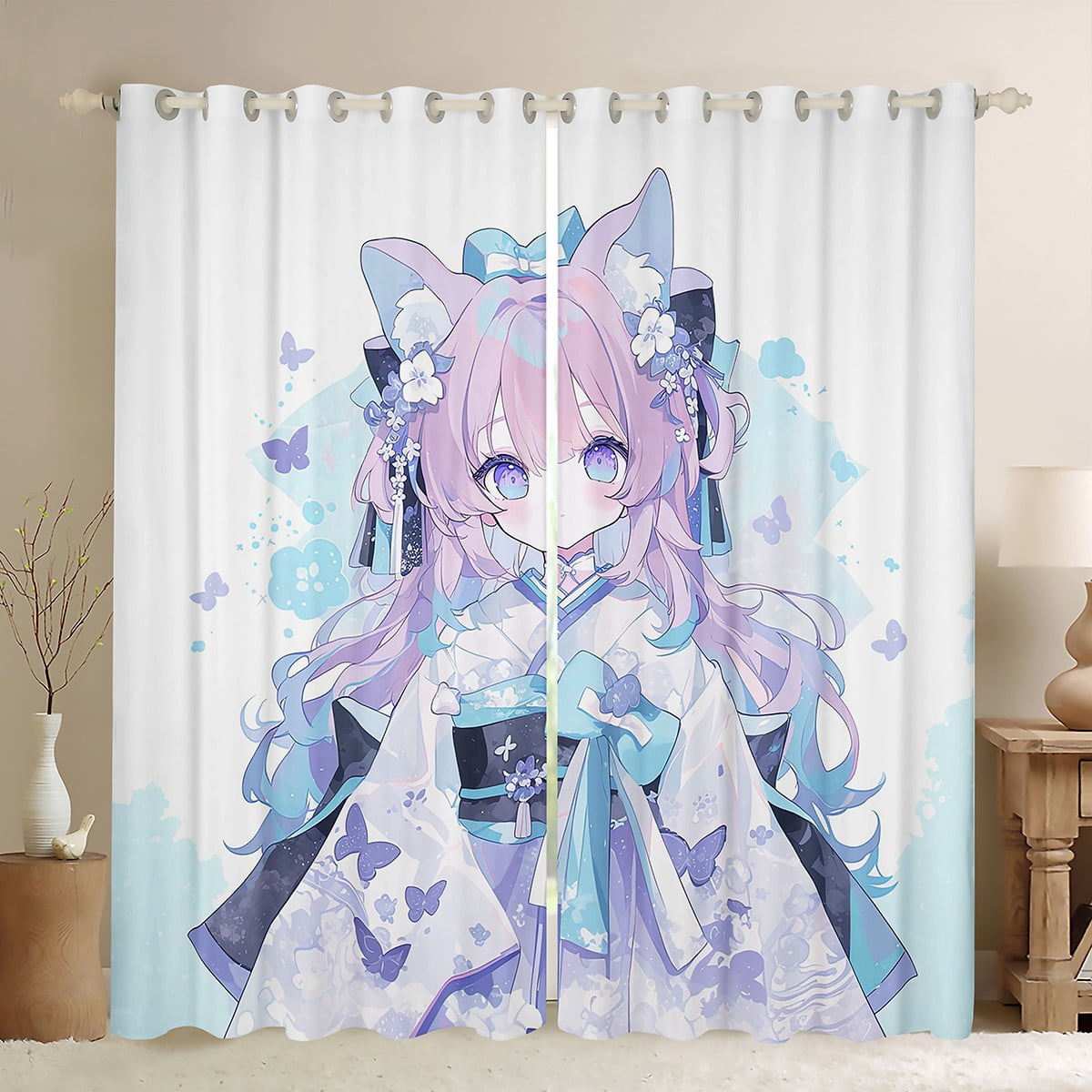 YST Girls Blackout Curtains Japanese Style Curtains 38''Wx45''L, 3D ...