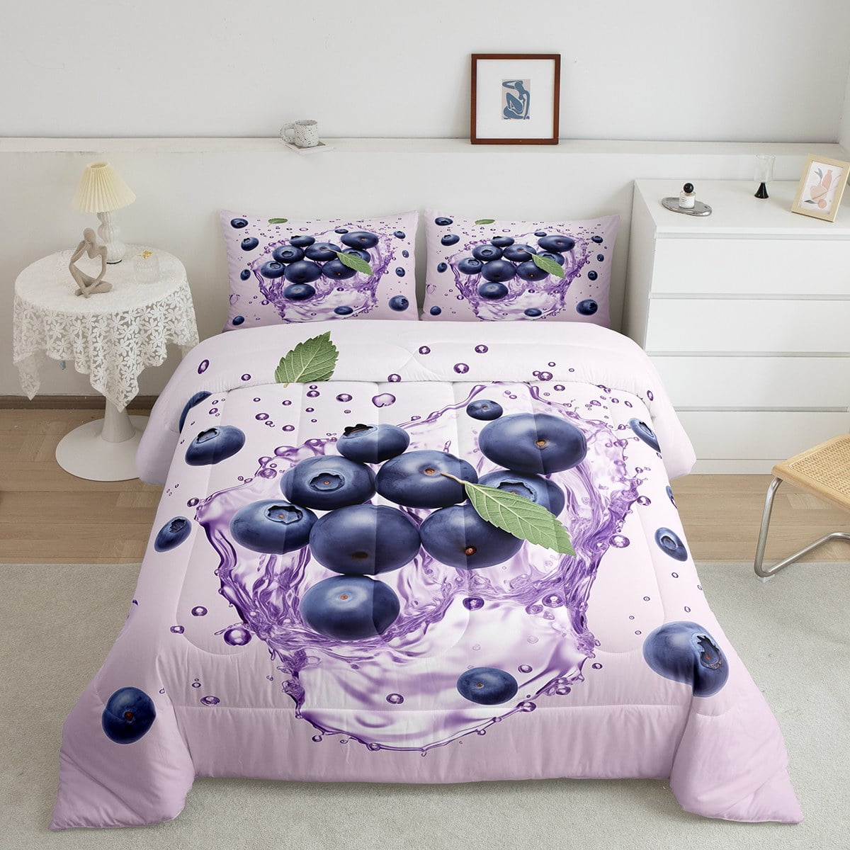 YST Girls Blueberry Full Comforter Set Purple And Navy Blue Bedding Set ...