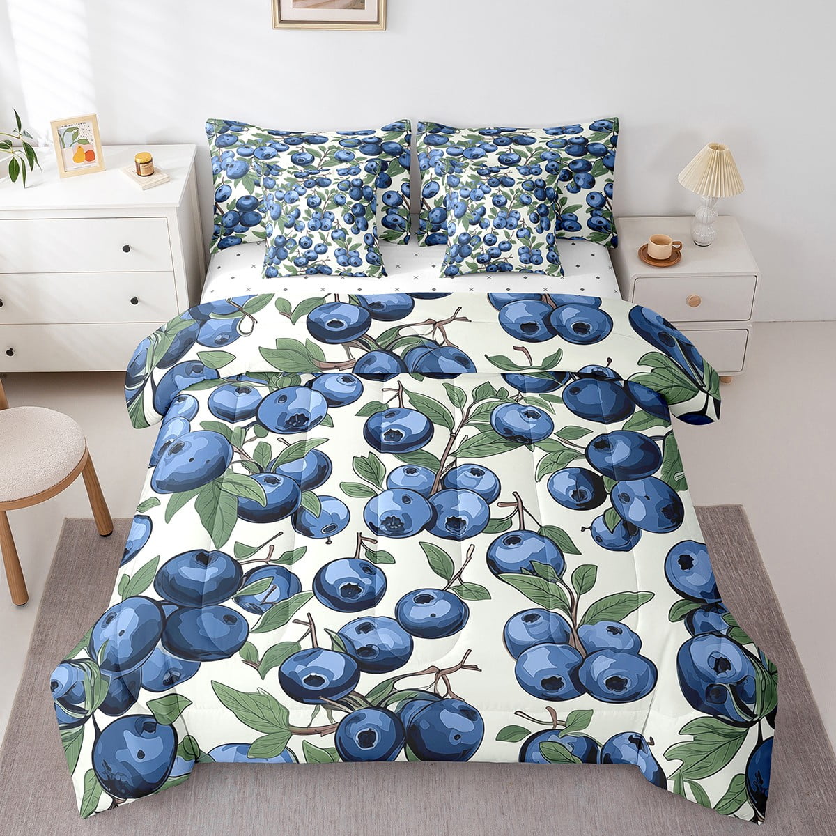 YST Girls Blueberry King Comforter Set 7-Piece Fruit Printed Bedding ...