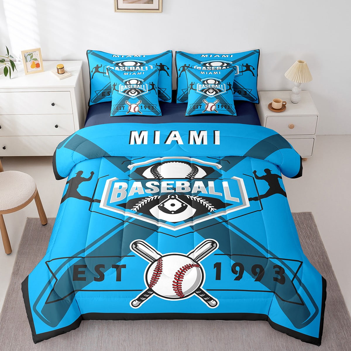 YST Girls Boys Baseball Comforter Set Queen Size 7 Piece Bed in A Bag ...