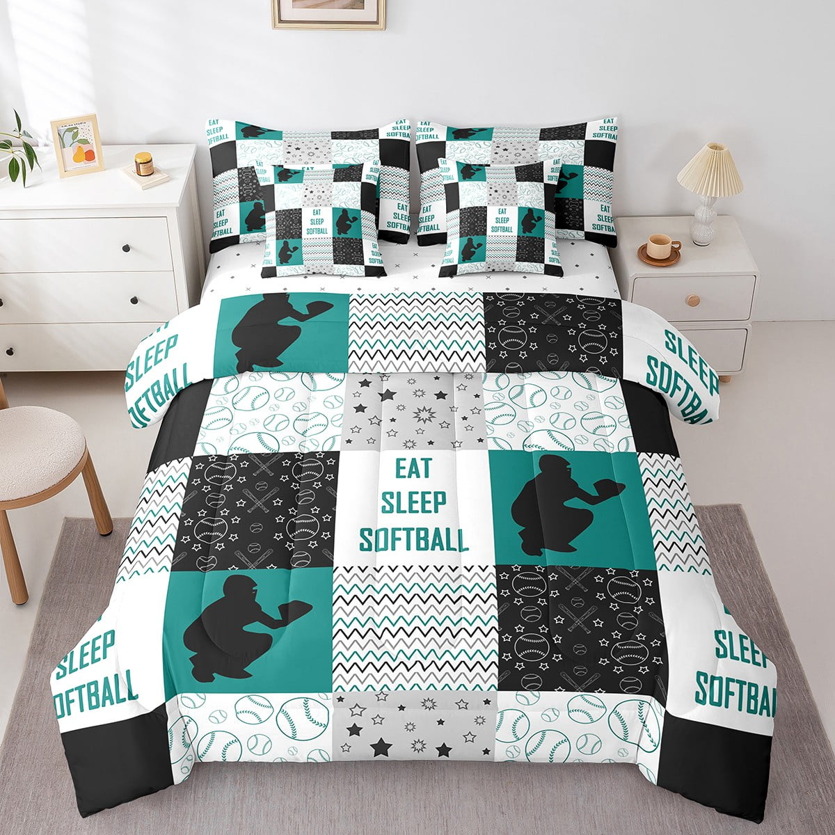Softball Full Comforter Set 7 Piece,Sports Bedding Sets Ball Games Room ...