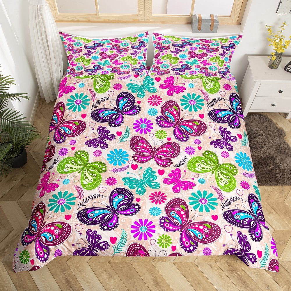 Erosebridal Butterfly Bed Sets Teen Hippie Groovy Floral Duvet Cover ...