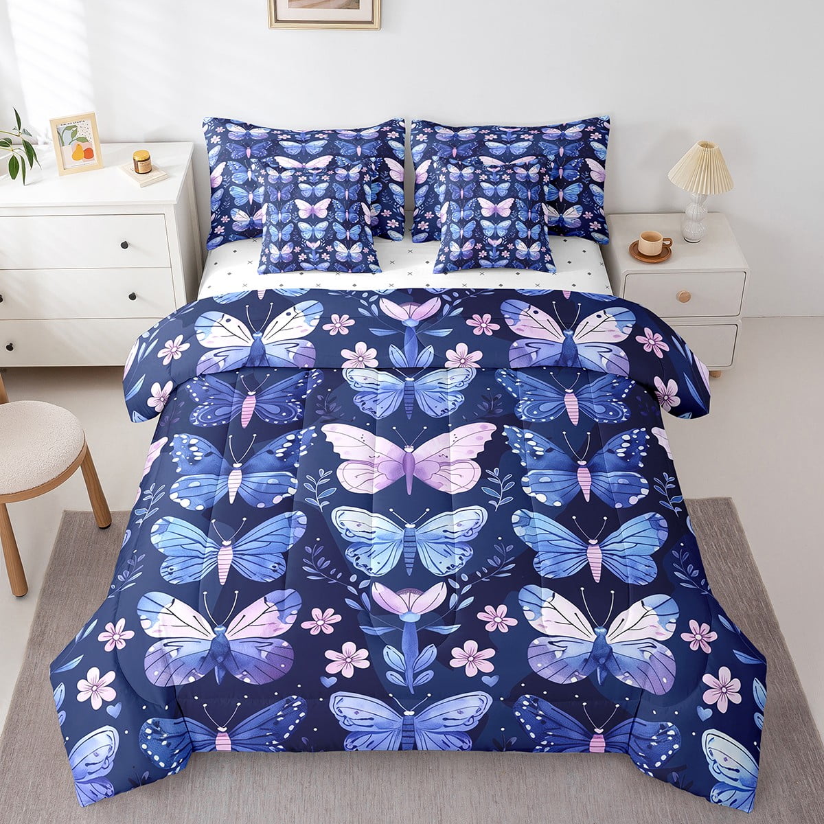 Butterfly Comforter Set Twin Size 7 Piece Bed in A Bag Flying ...