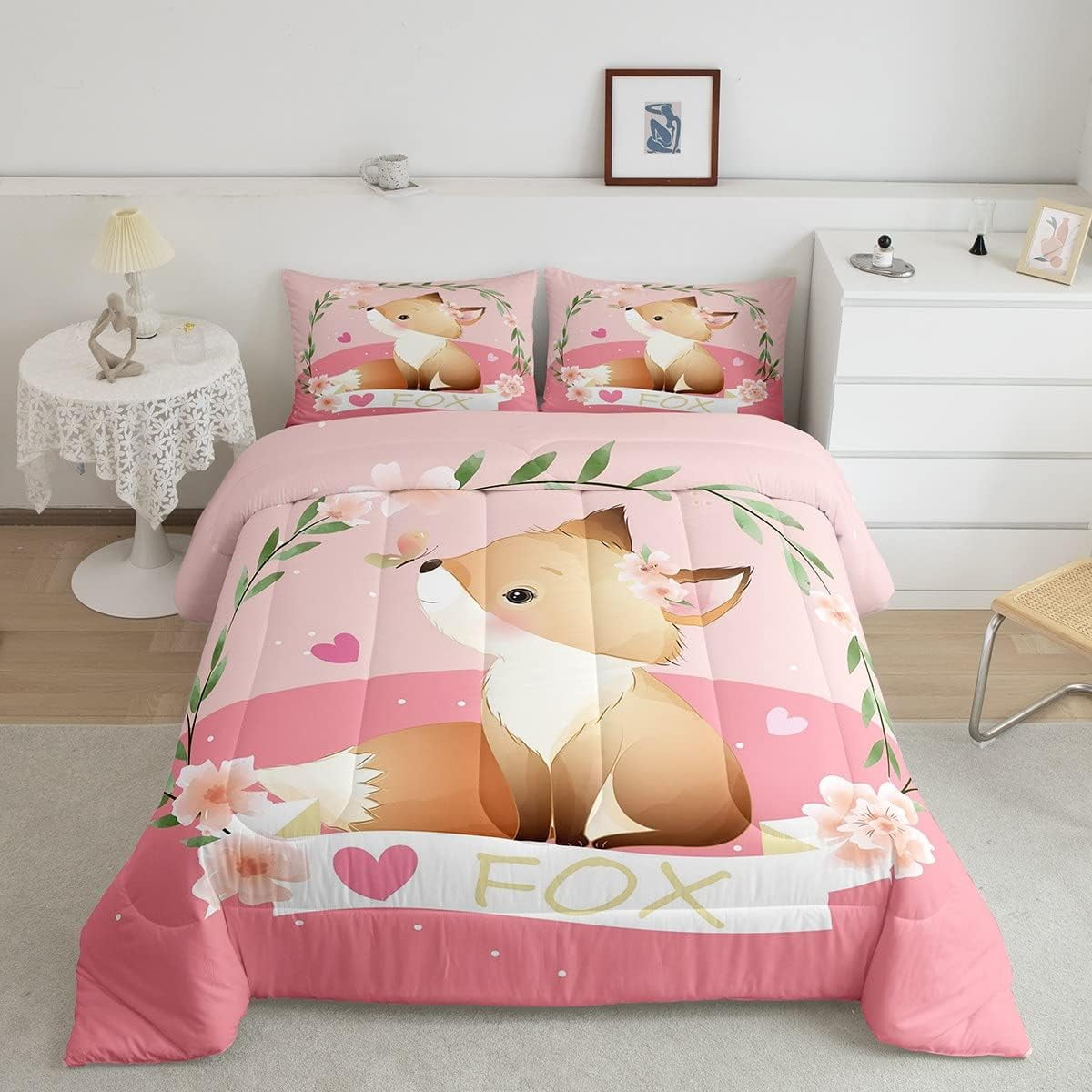 Cartoon Fox Comforter Set Cute Fox Bedding Set Kawaii Animal Duvet Set ...