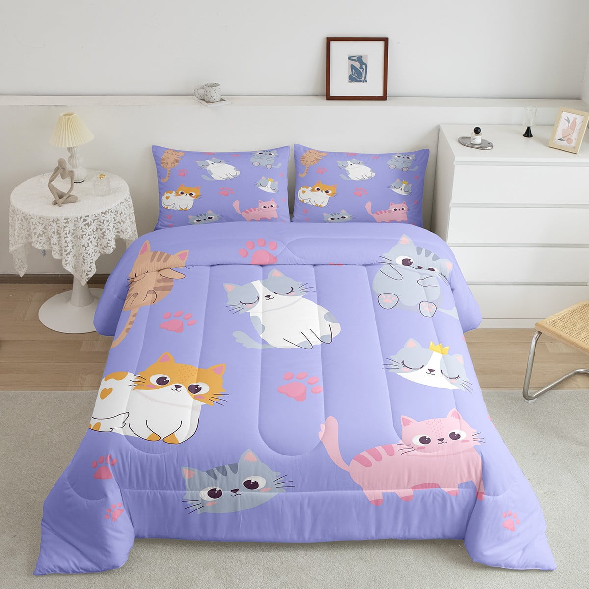 Cat Bedding Set Queen Size,Cute Cats Comforter Set Kawaii Room Decor ...