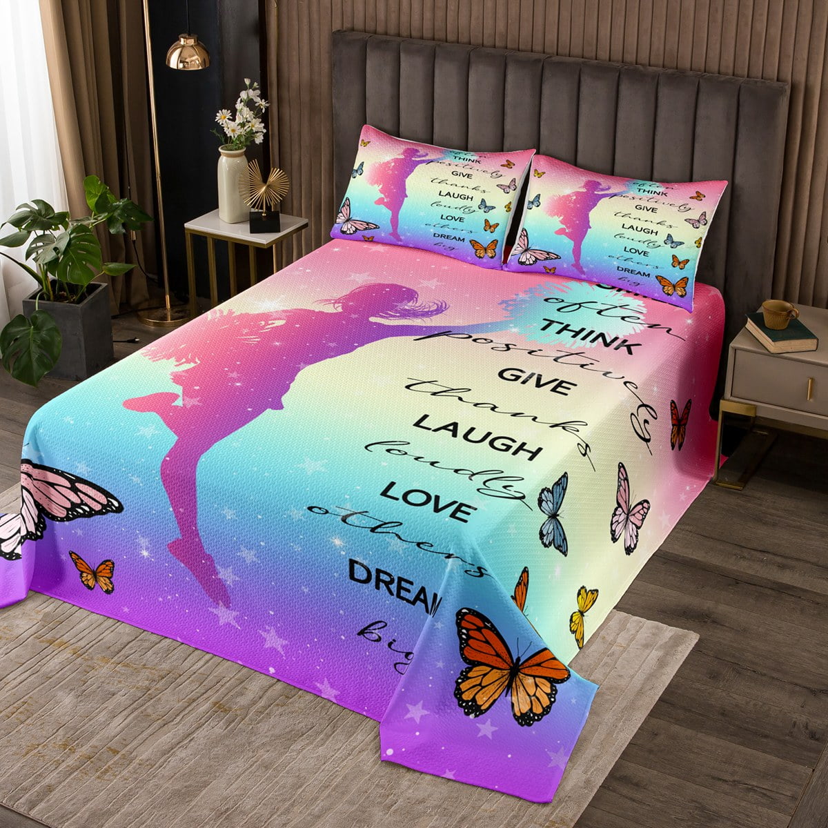 YST Girls Cheerleading Coverlet Queen Size Pink Purple Bedding Set, Chic Cheerleader Bedspread ...