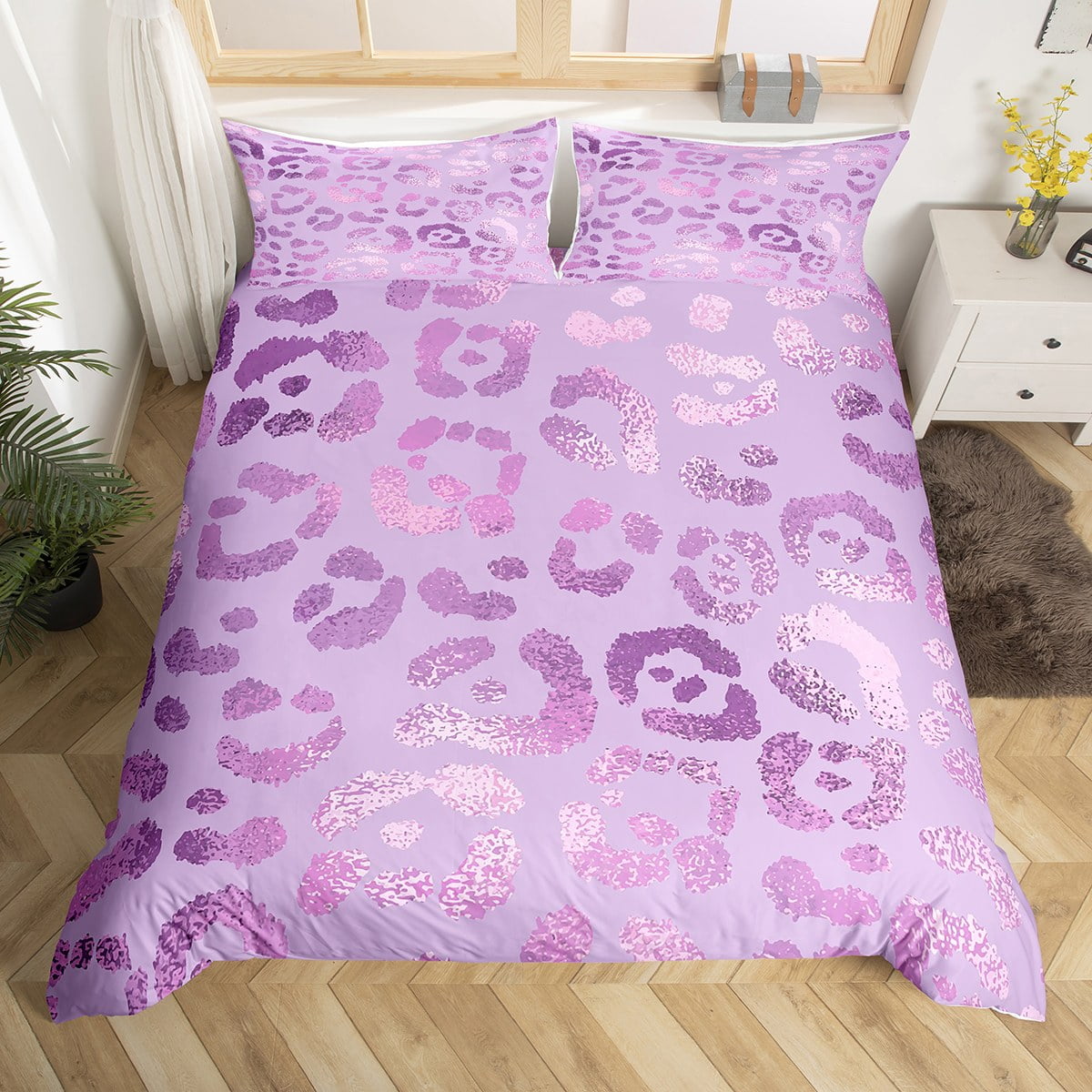 YST Girls Cheetah Print Bedding Sets Queen Purple Animal Print ...
