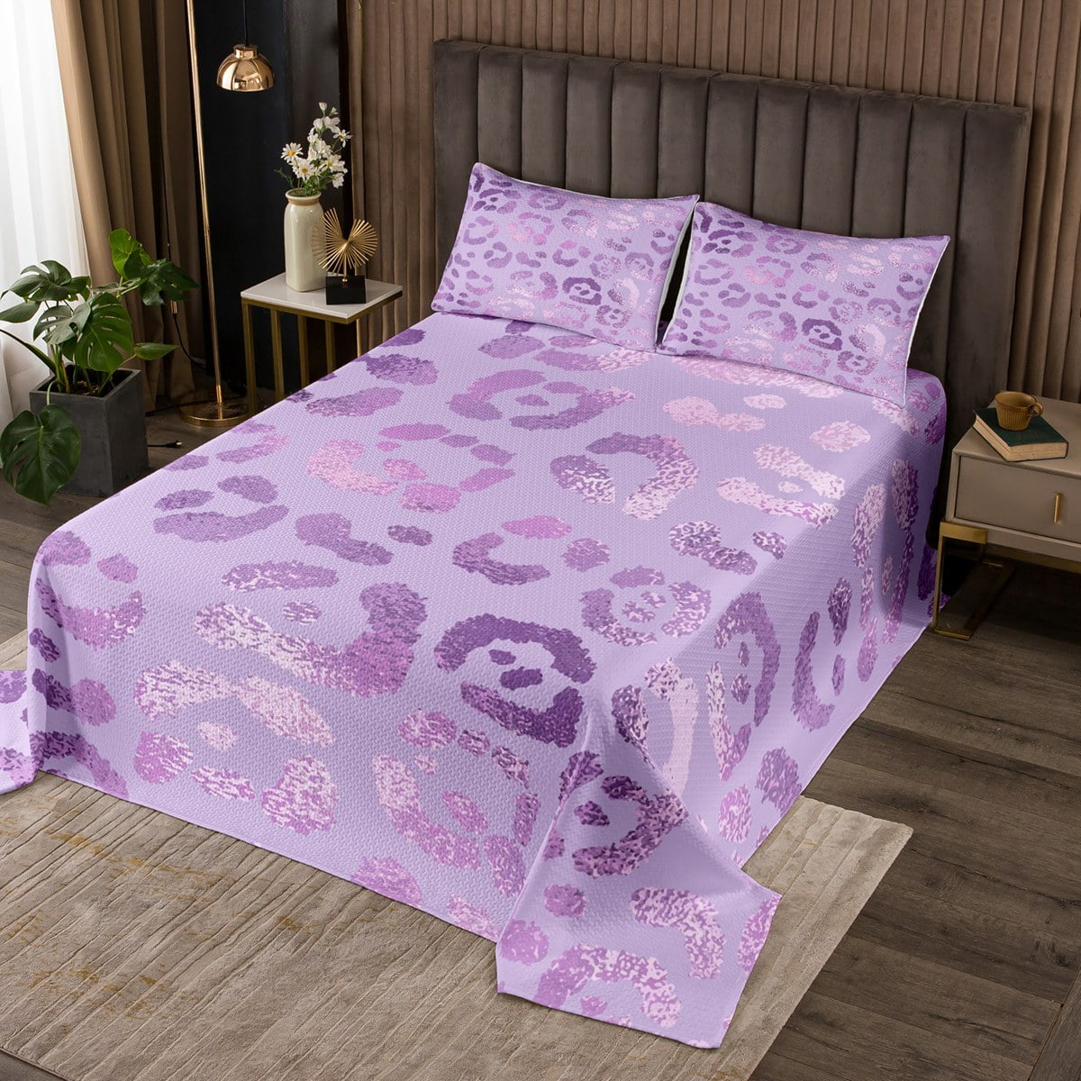YST Girls Cheetah Print Bedspread Twin Size Purple Animal Print Quilt ...