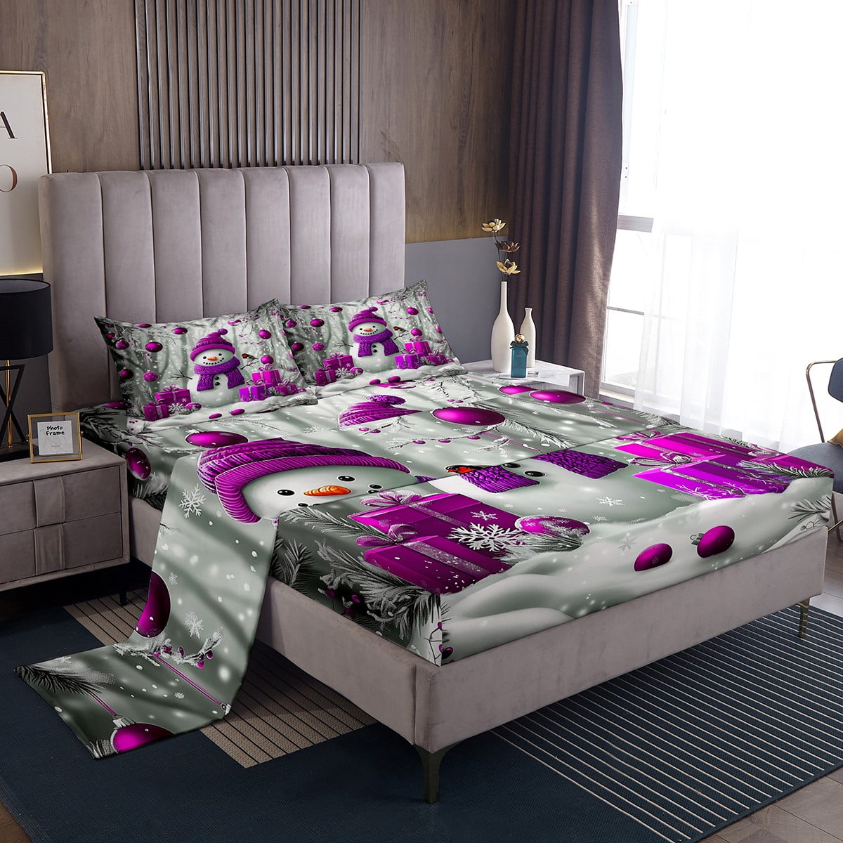 YST Girls Christmas Snowman Bed Sheets, Merry Xmas Fitted Sheet Twin ...