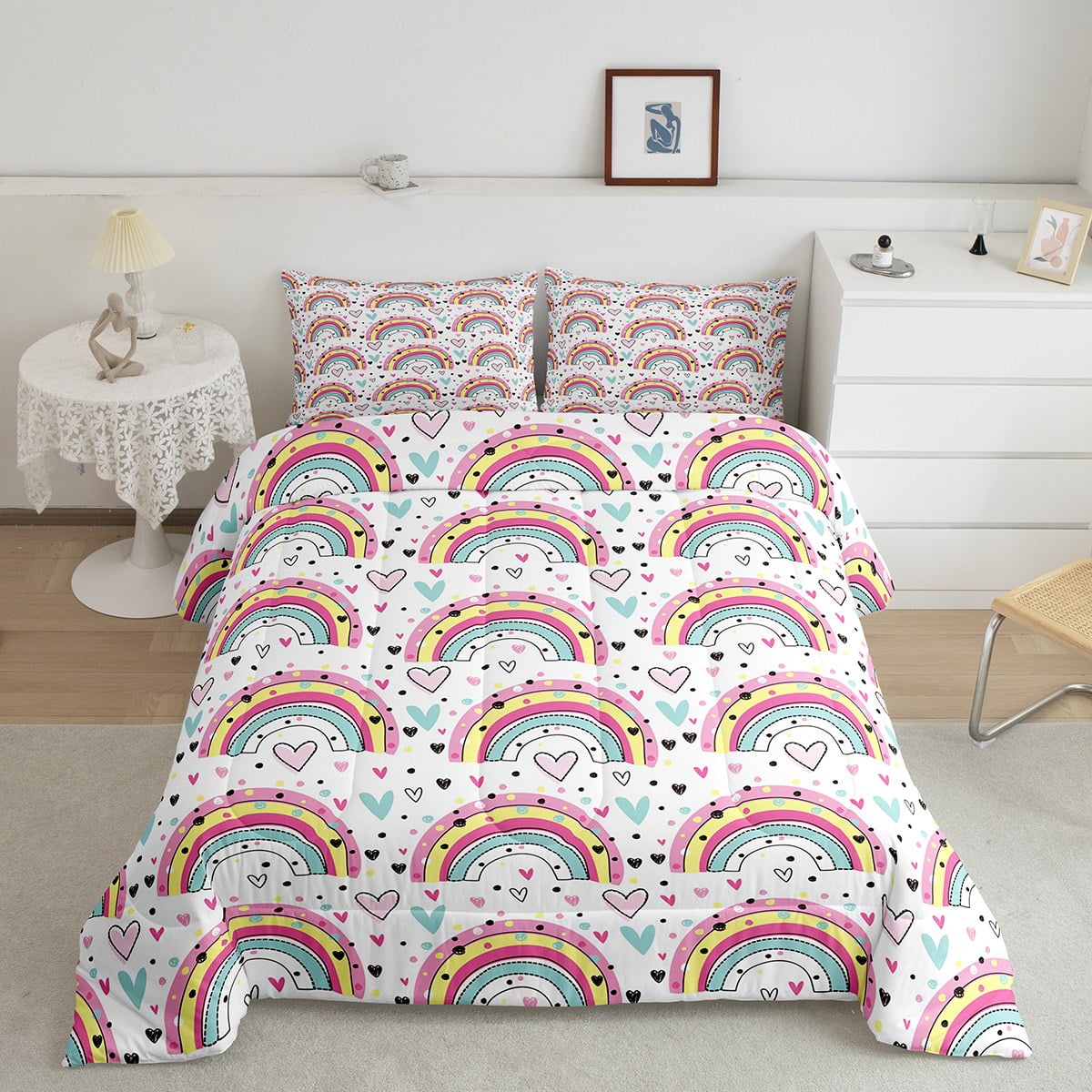 Erosebridal Cute Rainbow Bedding Cartoon Rainbow Love Heart Pattern ...