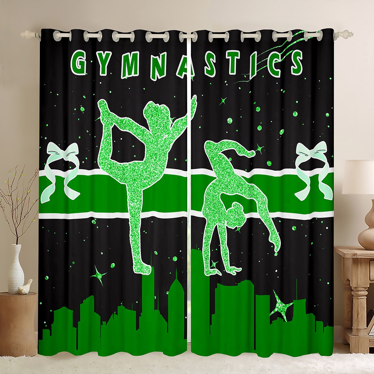 Dance Curtains & Drapes Black Green 30%-50% Blackout Curtains, Gymnast ...
