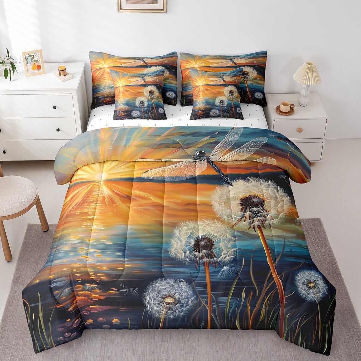 YST Girls Dragonfly Comforter Set With Sheets 7 Piece Twin Oil Painting ...