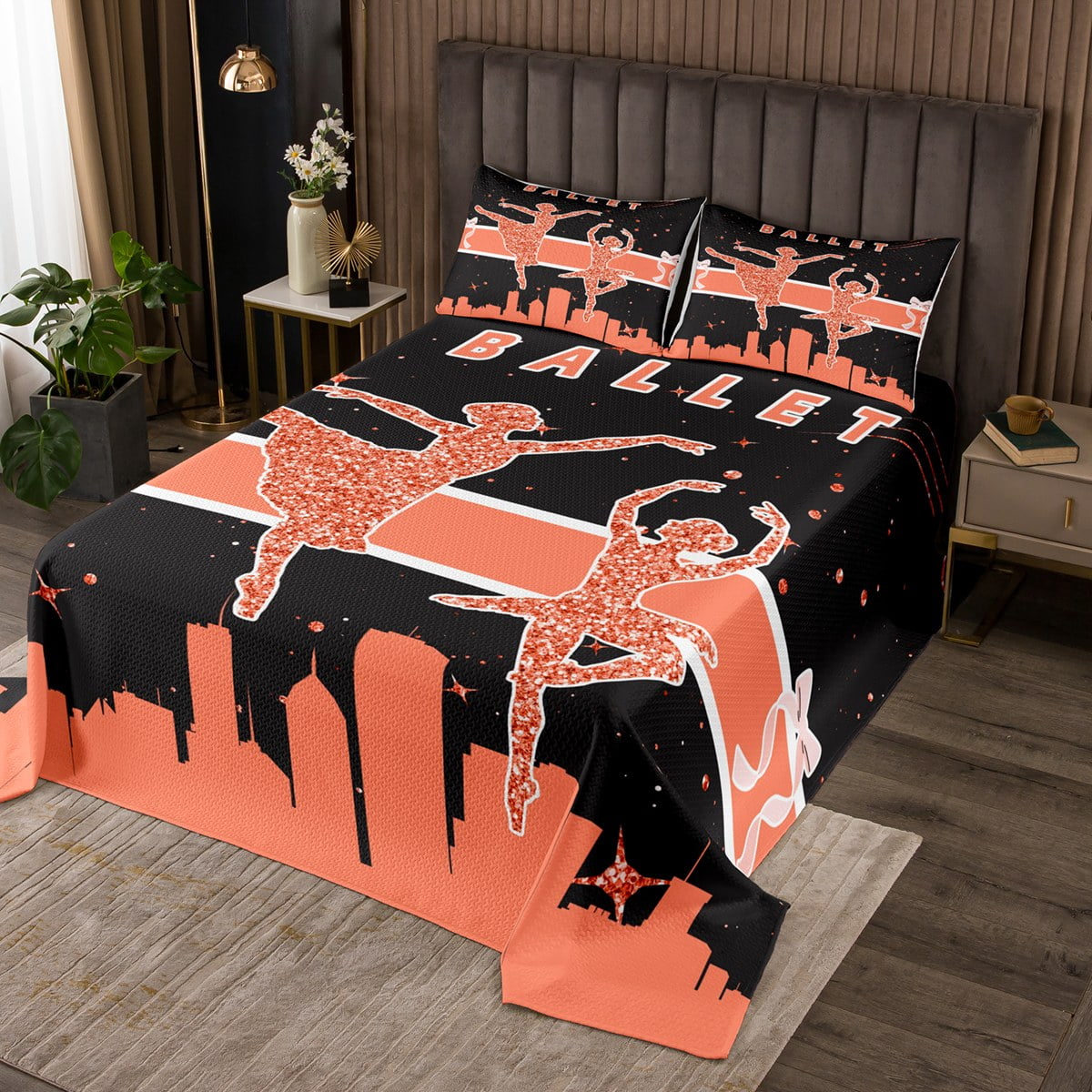 YST Girls Dusty Pink Coverlet King Size Ballet Dance Bedding Set ...