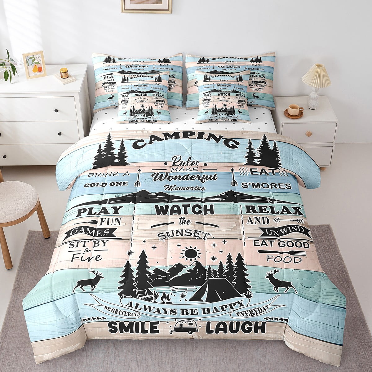 YST Girls Farmhouse Camp Comforter Set Twin Size 7 Piece Bed in A Bag ...