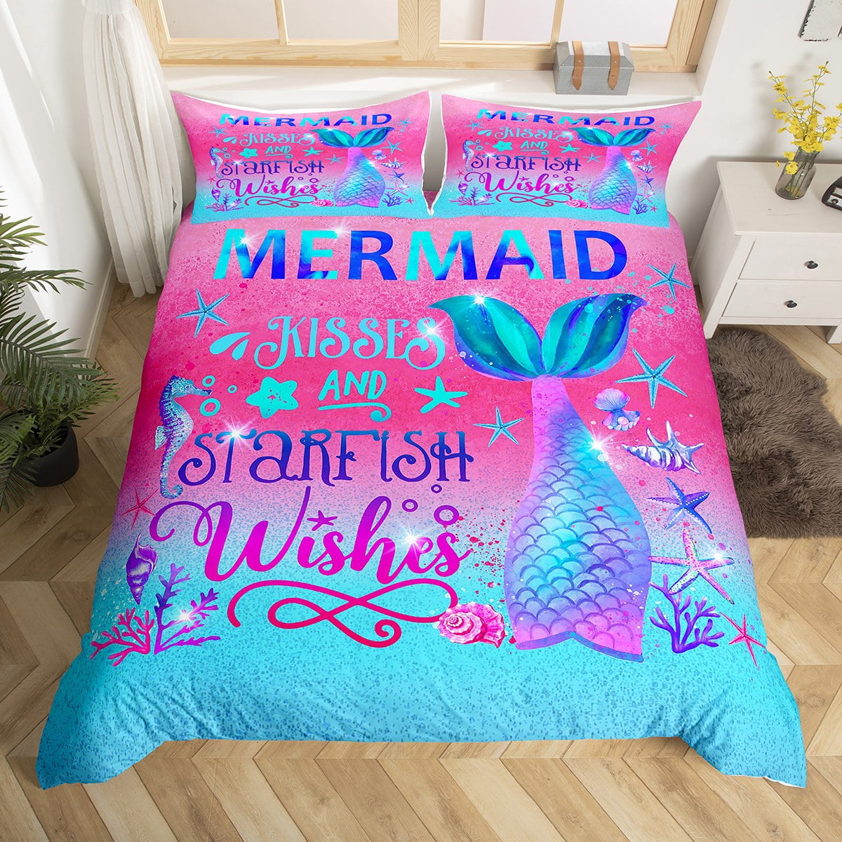 YST Girls Fish Scales Duvet Cover for Kids Girls,Kawaii Mermaid Bedding ...