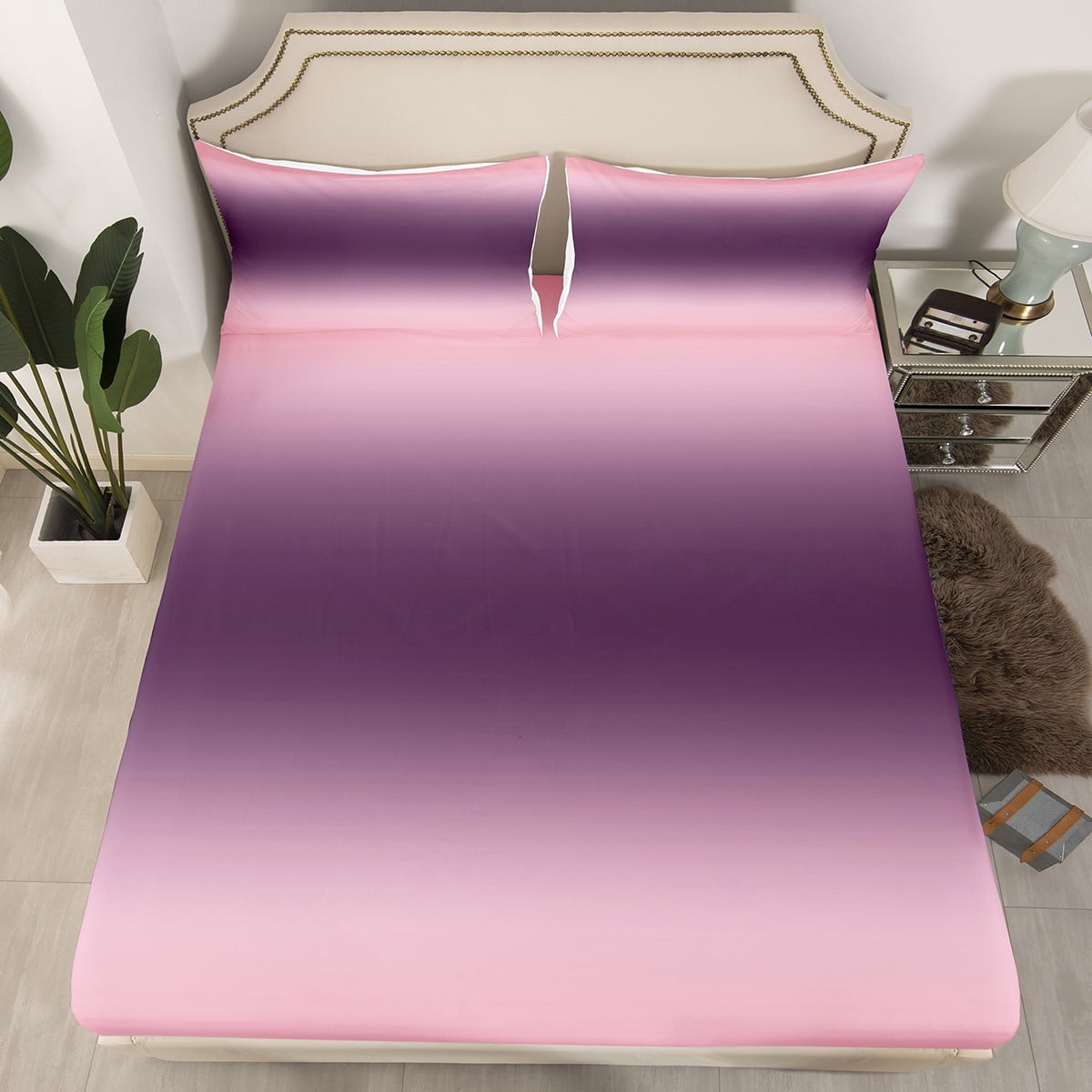 Erosebridal Fitted Sheet Pink and Purple Gradient Bed Sheets Colorful ...