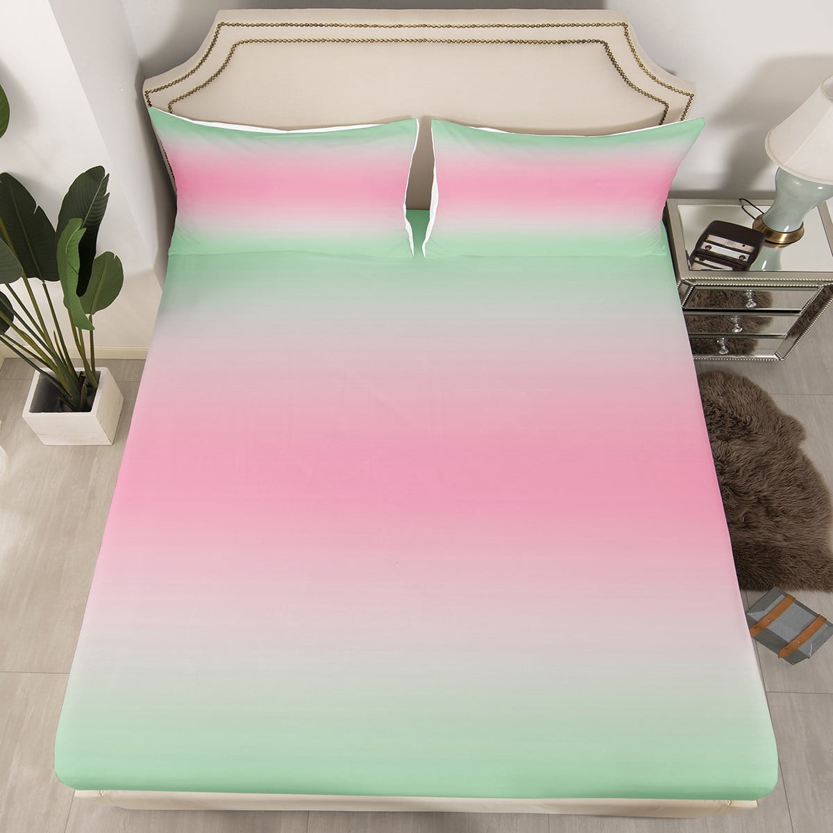 Erosebridal Fitted Sheet Sage Green and Pink Gradient Bed Sheets ...