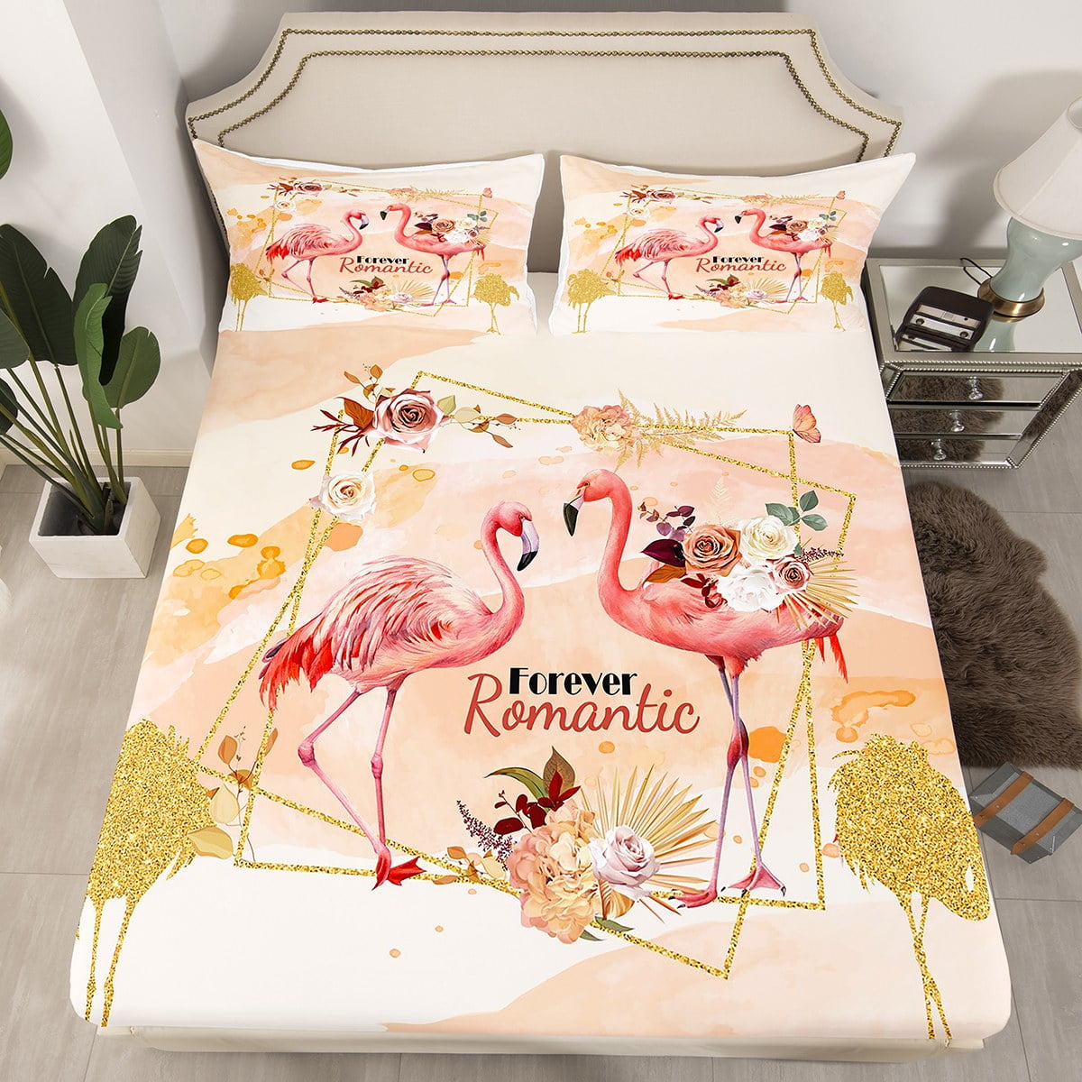 YST Girls Flamingo Bed Sheets Cute Animal Flamingo Decor Fitted Sheet ...