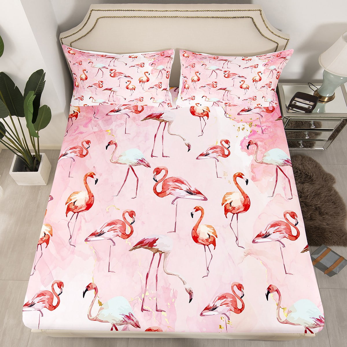 Flamingo Bed Sheets Queen Size Pink Flamingo Decor Fitted Sheet Women ...