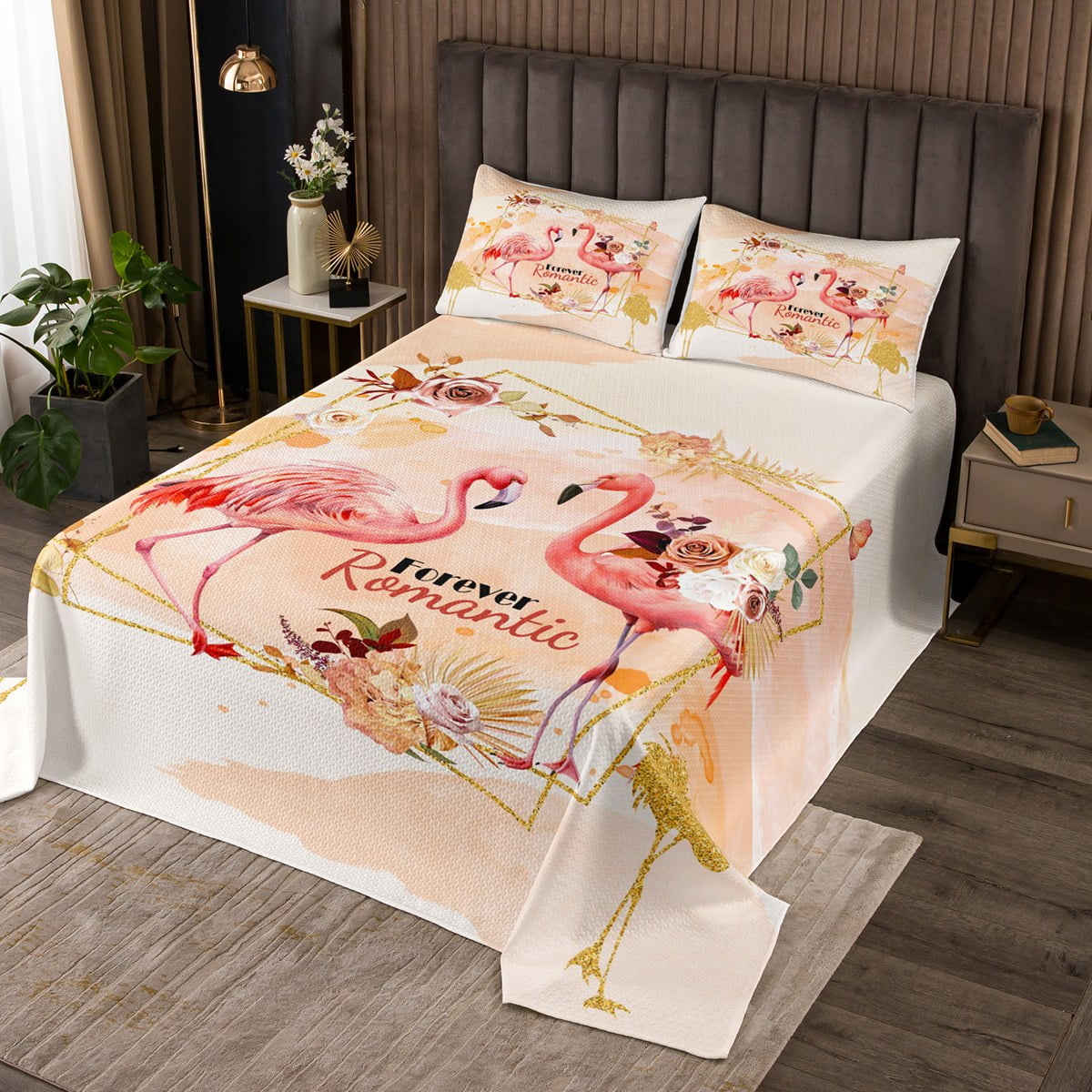 Flamingo Bedspread Cute Animal Flamingo Decor Quilt Set King Size for ...